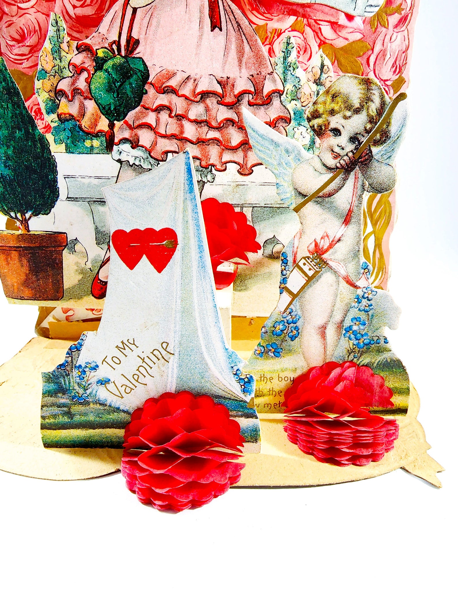 Antique Large Foldout Valentine With Crete Paper & Cupid 11 - Etsy