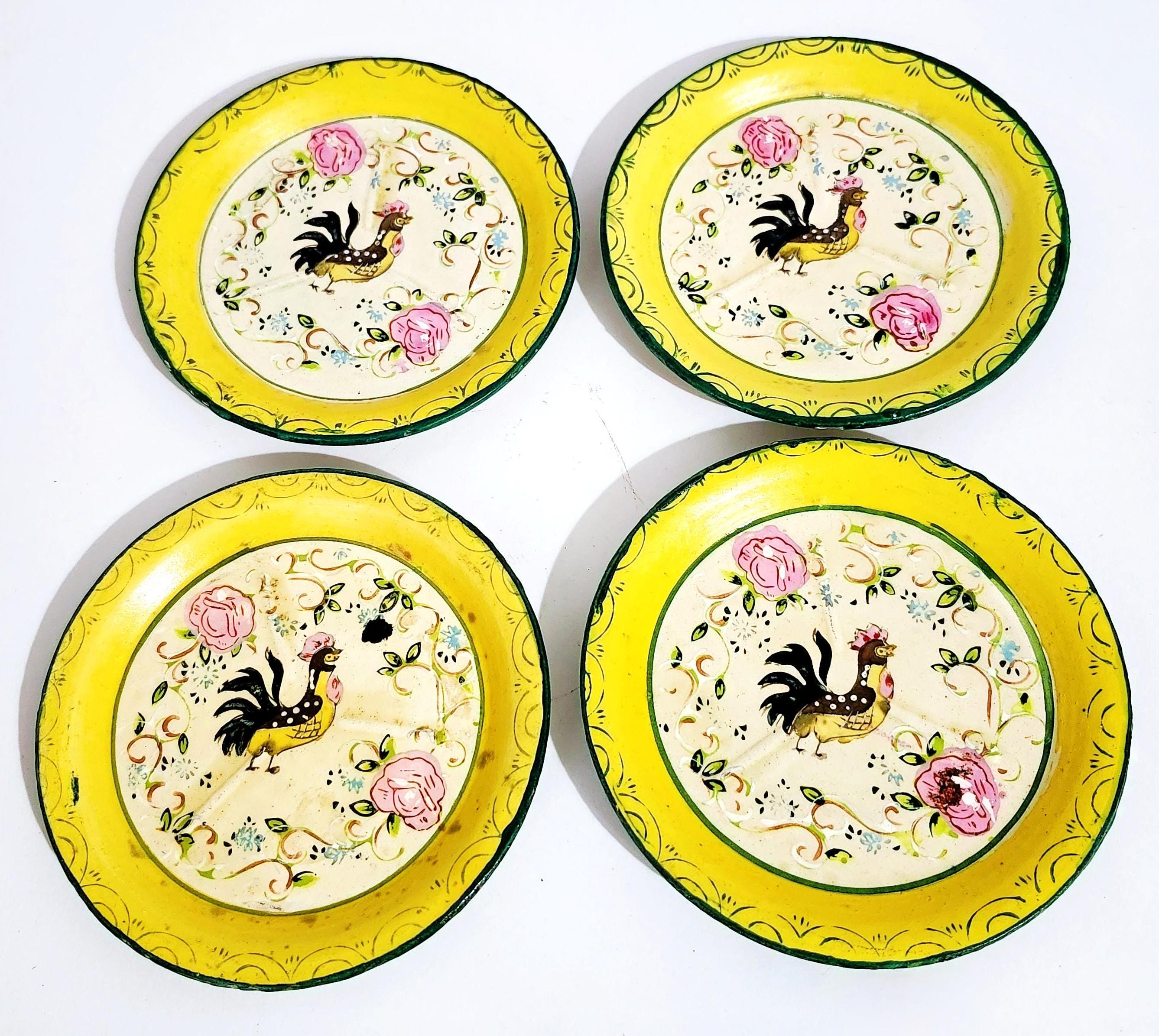 Vintage Rooster Coasters Set: Hand Painted Japanese Toleware Paper ...