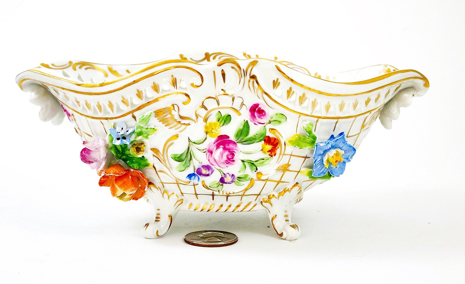 Dresden Reticulated Footed Bowl Hand Painted Centerpiece With - Etsy