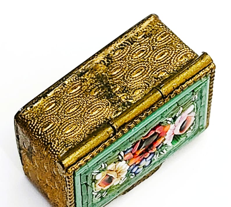 Micro Mosaic Pill Box: Italian Floral Hinged Snuff Box Vintage 1920 to ...