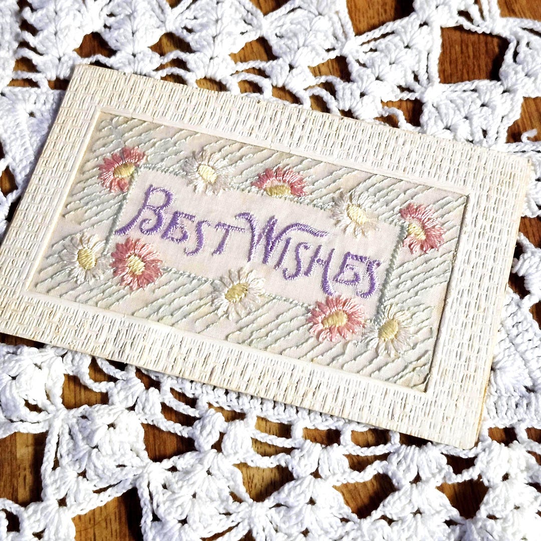 Vintage Embroidered Postcard • "wishes" Silk Daisy Flowers - Etsy