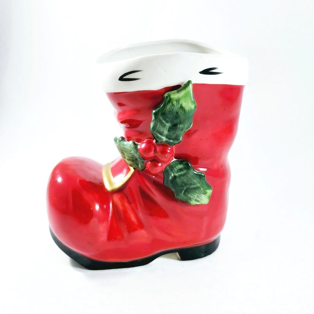 Lefton Santa Boot With Holly & Gold Buckle Vintage 60s - Etsy