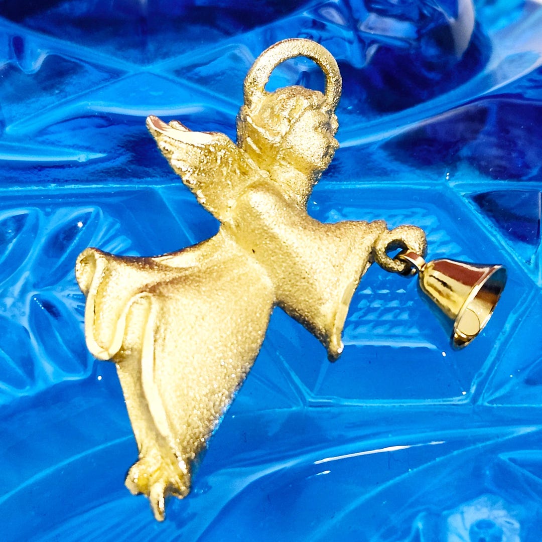 Angel With Halo & Bell Brooch Gold Tone Brushed Vintage 80s to 90s - Etsy