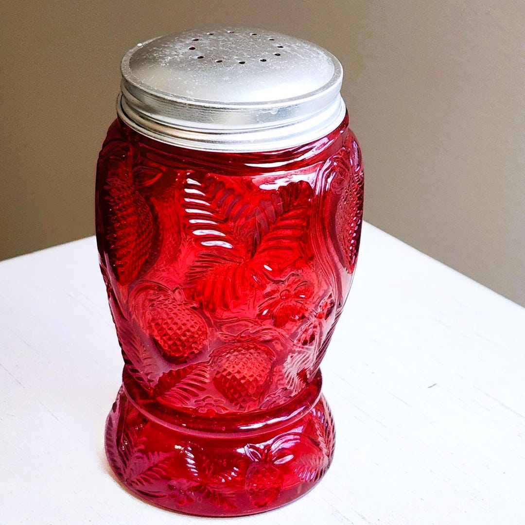 Red Glass Single Salt Shaker With Inverted Strawberry Mosser Vintage ...