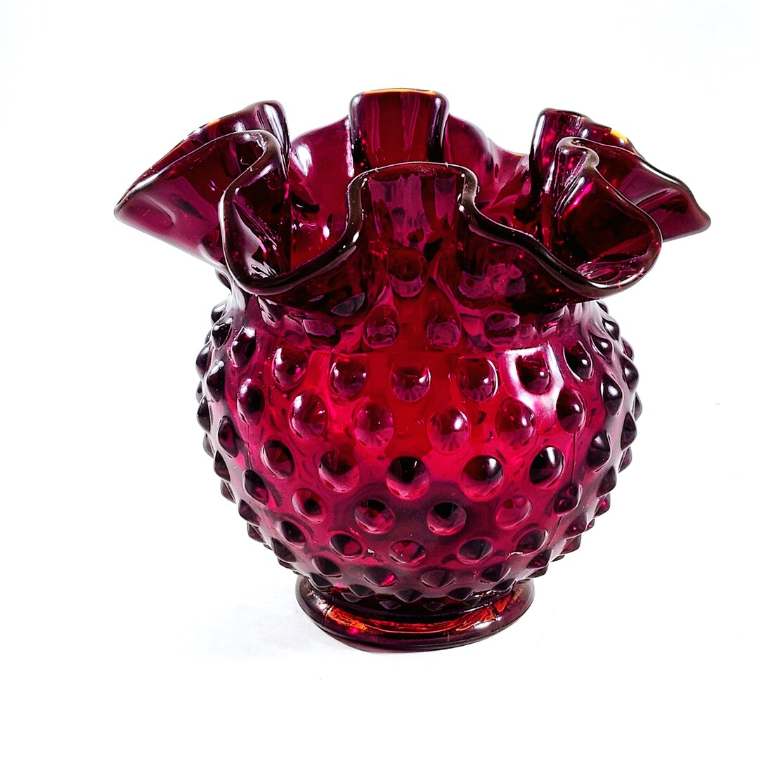 Fenton Hobnail Ruby Glass Bud Vase 4 Inch Tall Ruffled Rim Vintage 70s Signed - Etsy