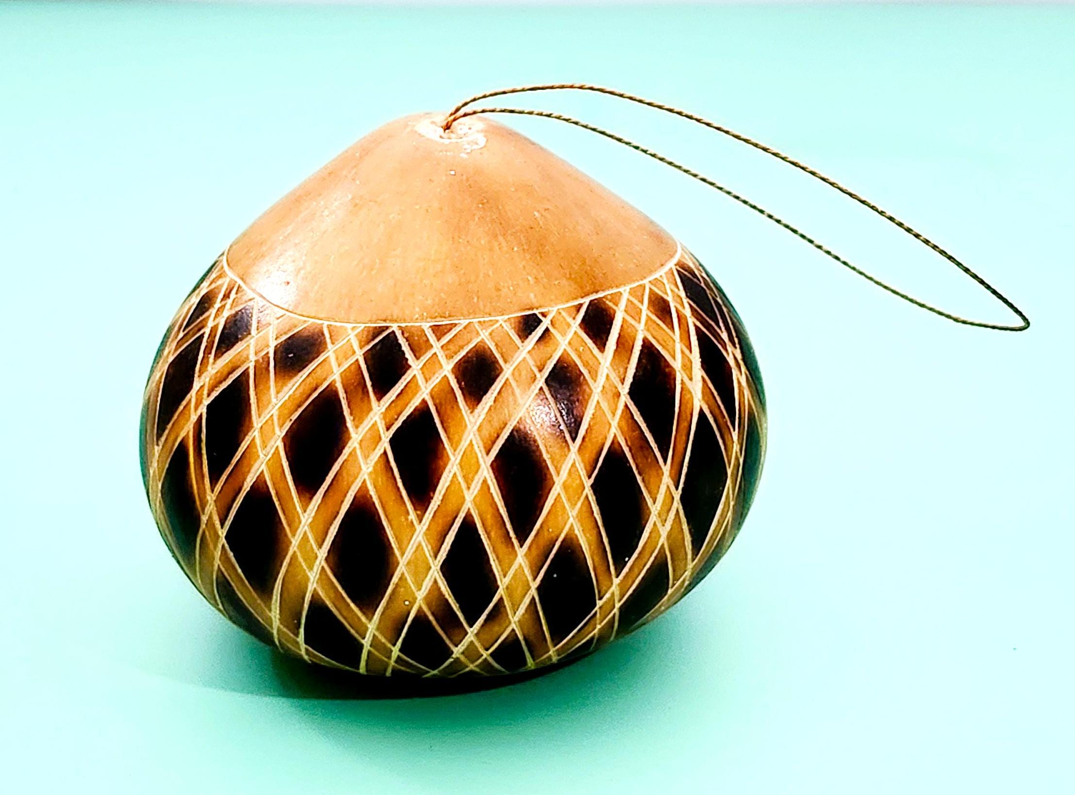 Peruvian Carved Gourd Ornaments: Hand Crafted Natural Colors Set of 3 ...