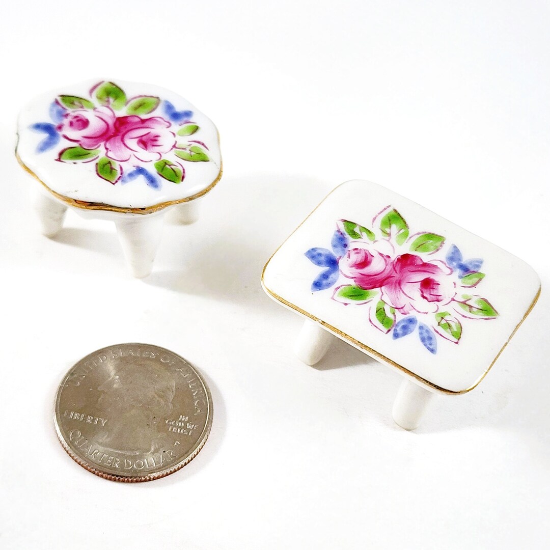 Set of 2 Dollhouse Miniature Tables With Roses Made in Japan Mid ...