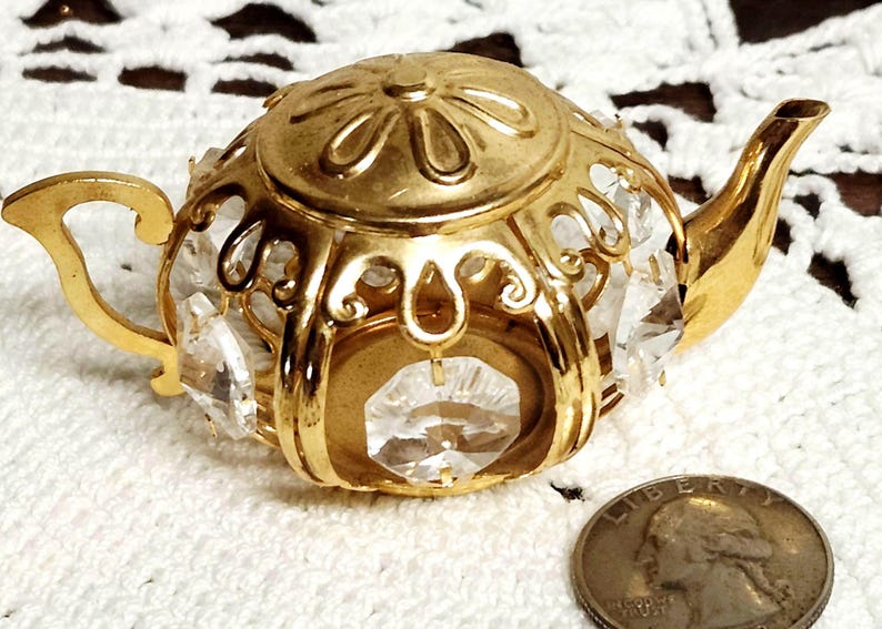 Mini Teapot Figurine: Austrian Crystal 24K Gold Plated | 1998 Vintage ...