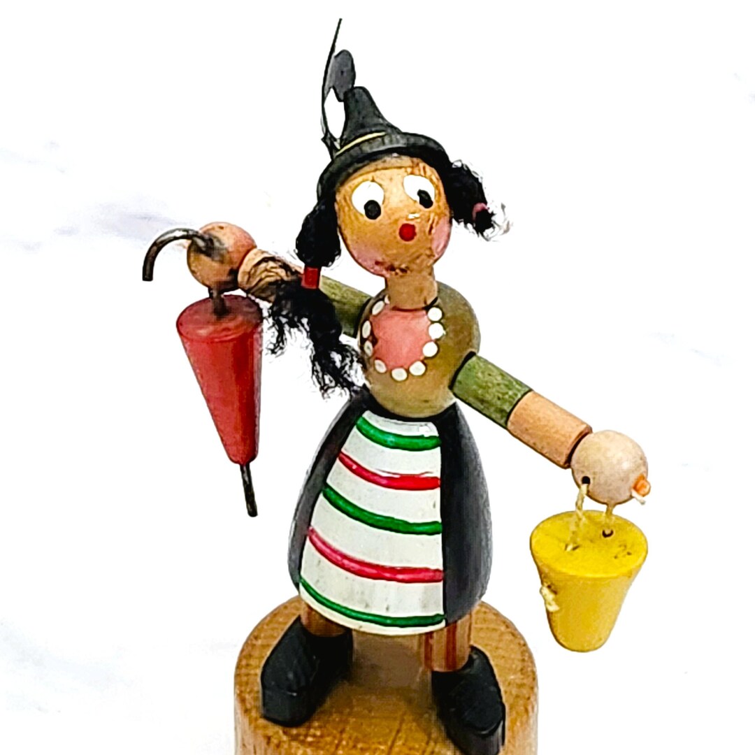Vintage Milk Maid Push Puppet Toy With Pail & Umbrella Germany Vintage ...