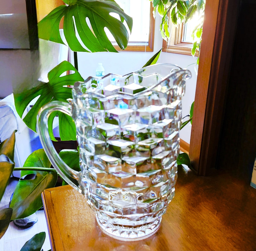 Cubist Pitcher Clear Glass Whitehall Vintage 60s - Etsy
