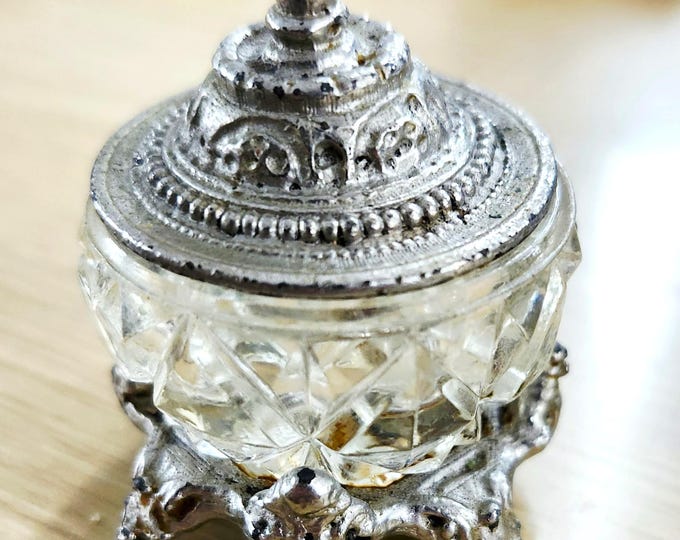 Vintage Glass Salt Cellar With Lid | Chrome Plated Footed Salt ...