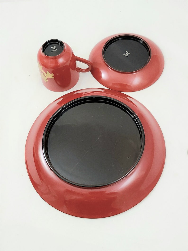 Red Laquer Small 1 Oz Tea Cup and Dessert Plate With Gold - Etsy