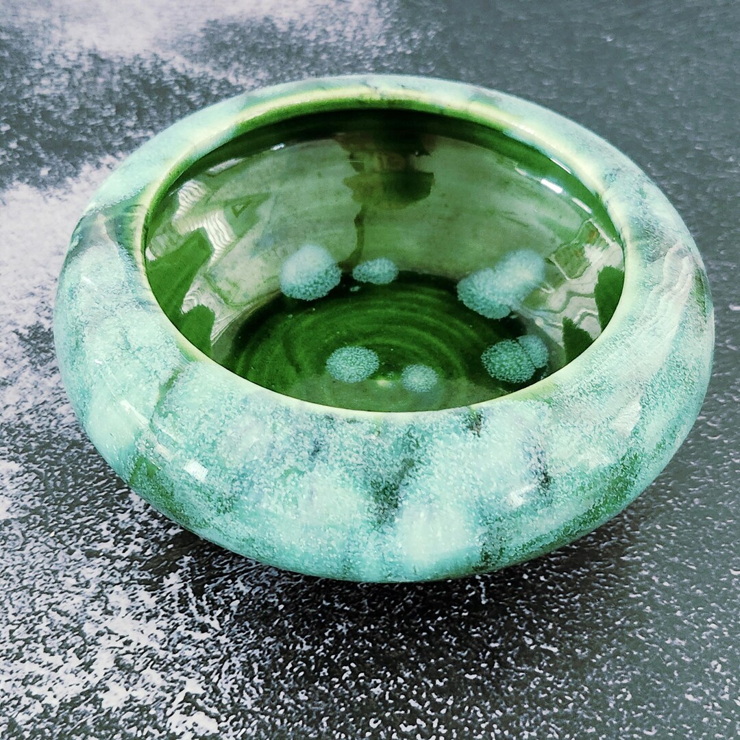 Small Shallow Pottery Planter Pot for Bulbs or Succulents Green Glaze ...