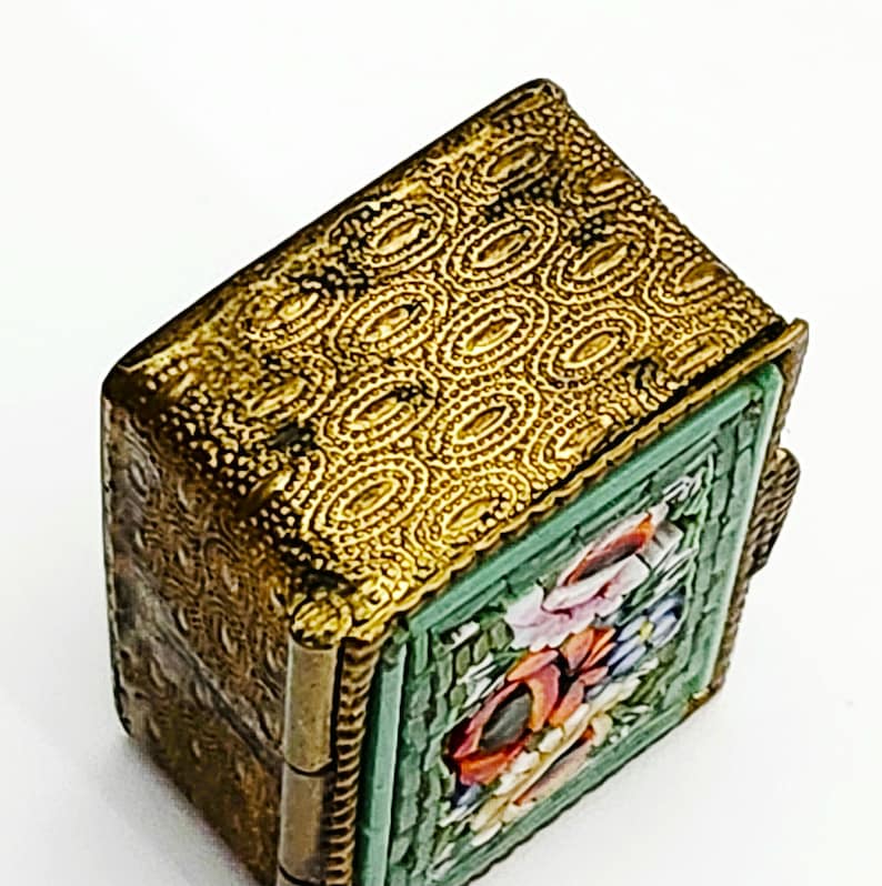 Micro Mosaic Pill Box: Italian Floral Hinged Snuff Box Vintage 1920 to ...