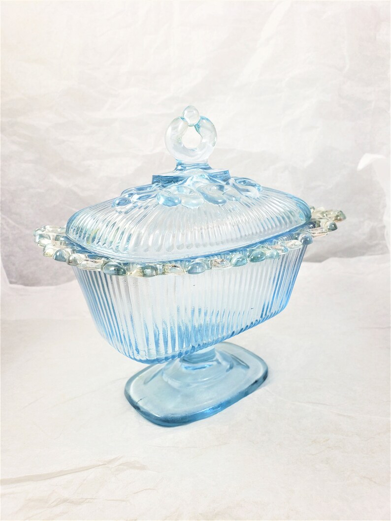 Lace Edge Candy Box Horizontal Blue by Indiana Glass Ice Blue | Etsy