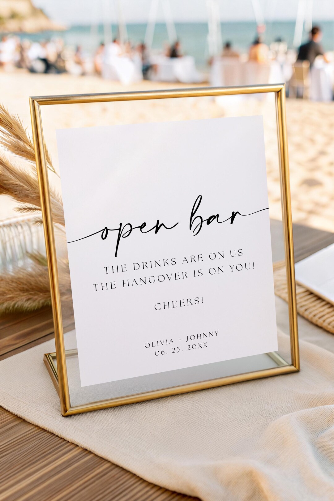 Open Bar Sign Minimalist Wedding Sign, Funny Wedding Open Bar Table ...