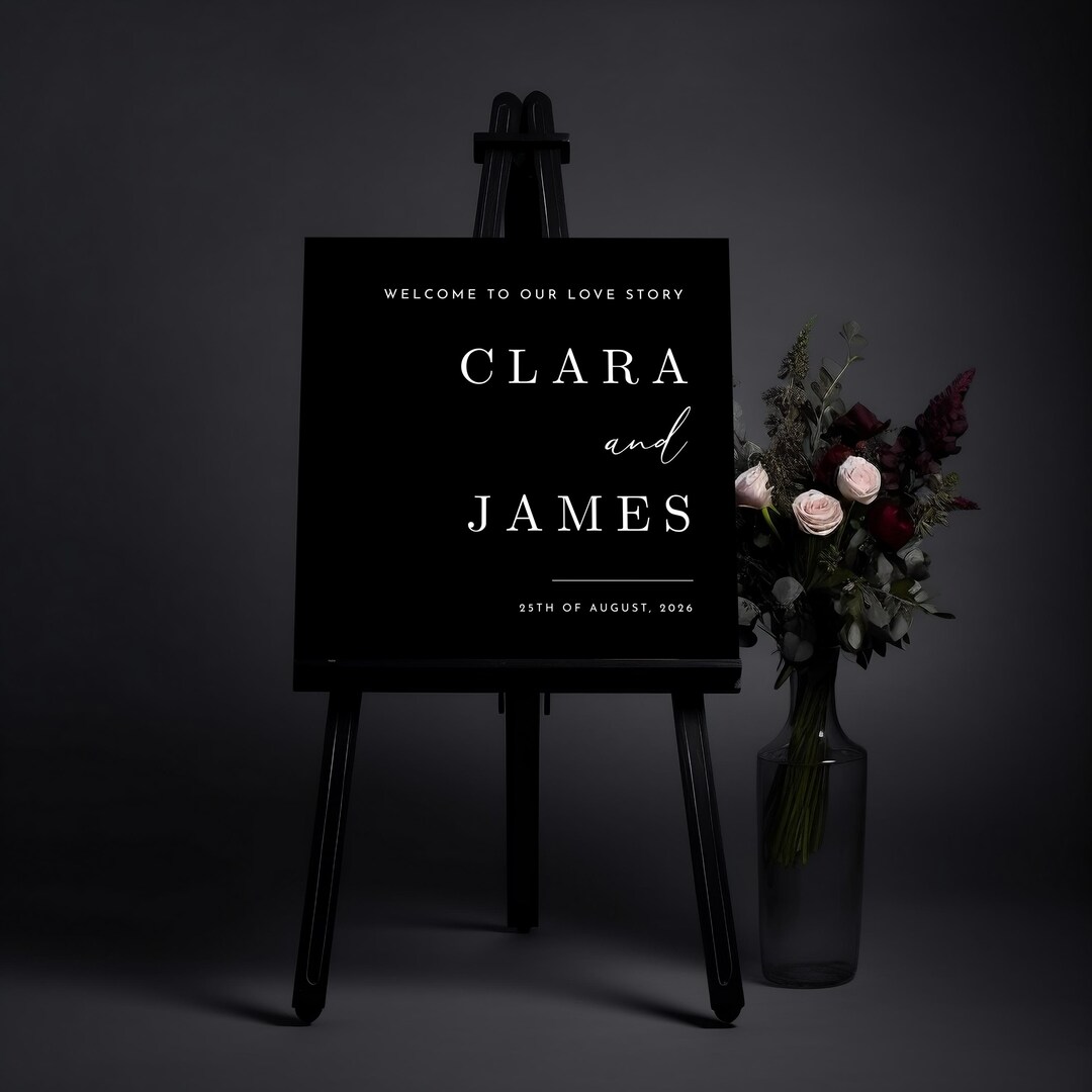 Black Wedding Welcome Sign, Modern Printable Wedding Welcome Sign ...