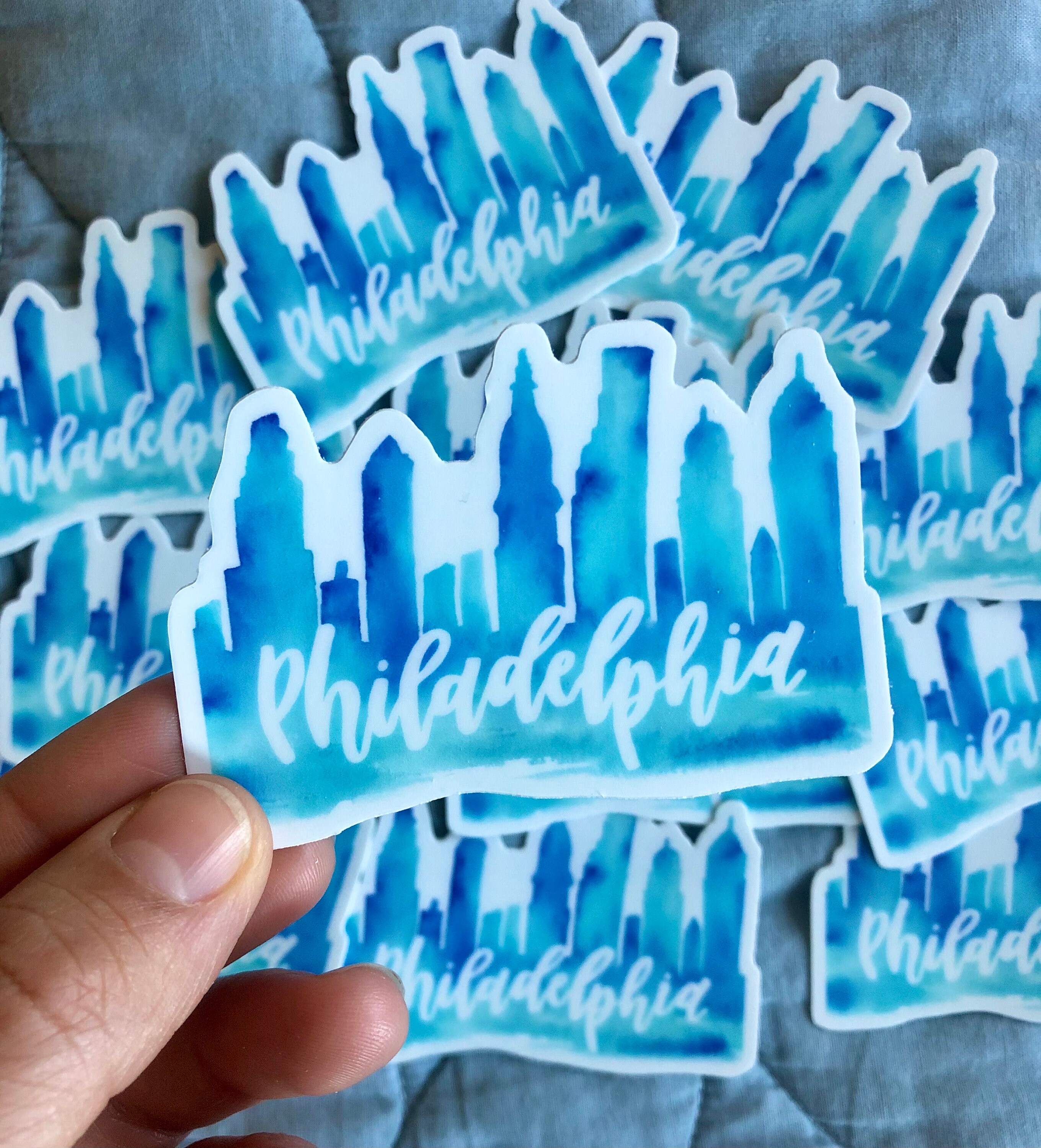 Philadelphia Skyline Sticker // Philly Watercolor Sticker, City of ...