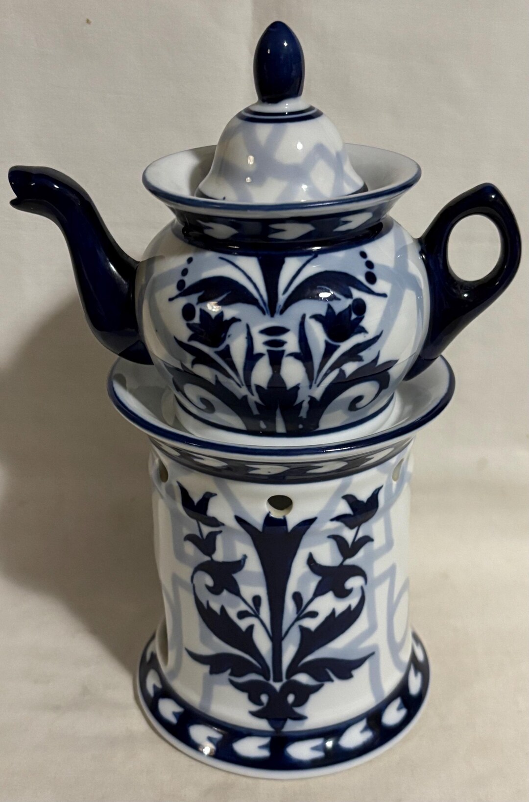 Vintage Bombay Co Tea for One Set Blue & White Teapot W/ Warmer Base - Etsy