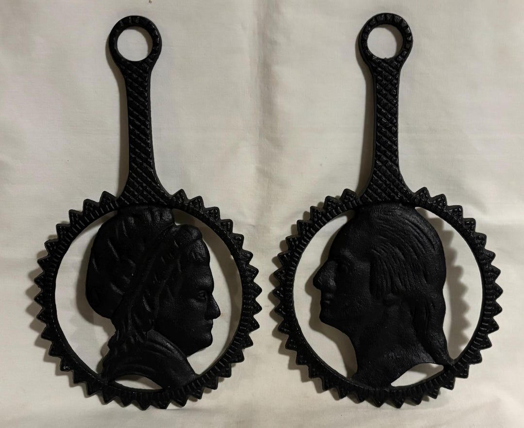 Vintage Pair Cast Iron George & Martha Washington Boyertown Pa Trivets ...