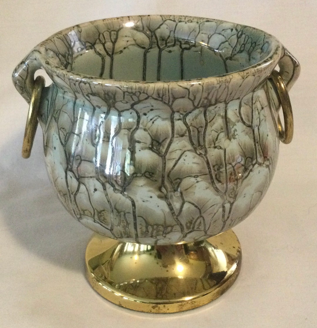 Vintage Brass Footed Handled Luster Delft Urn Vase - Etsy