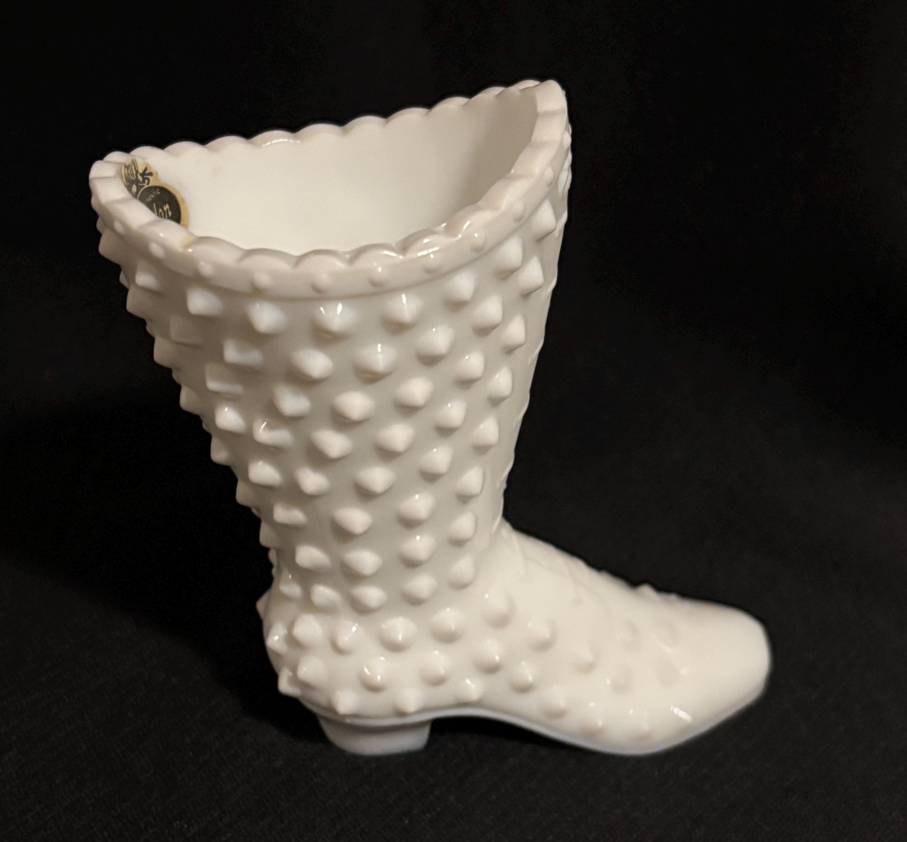 Vintage Fenton Milk Glass Hobnail Boot - Etsy