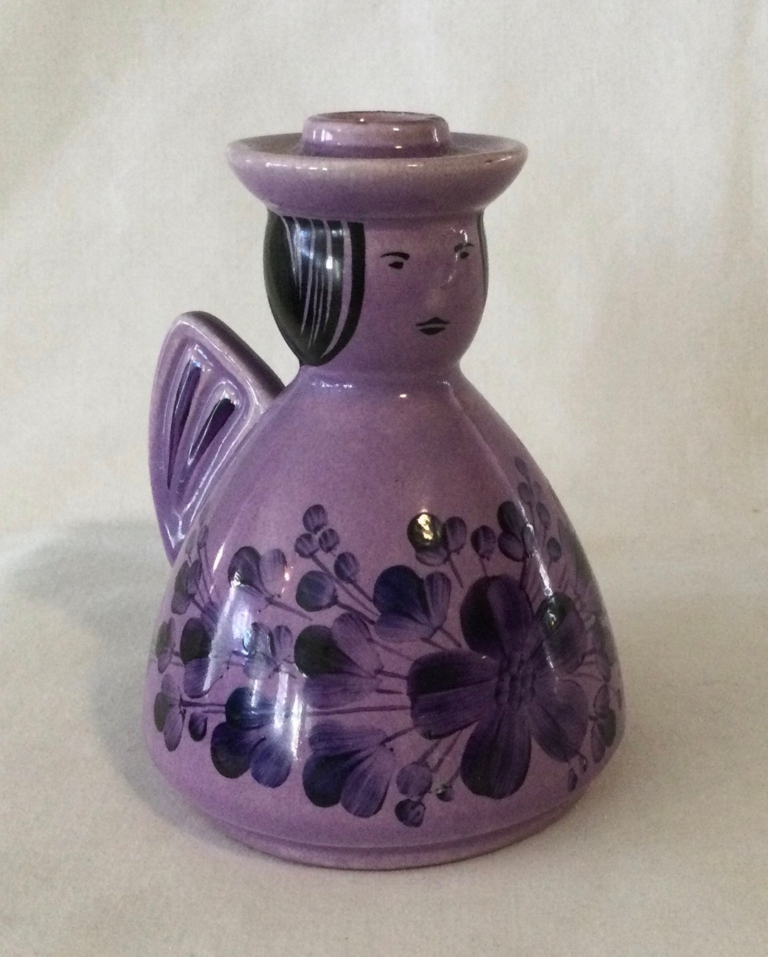 Vintage Ceramic Purple Floral Pattern Angel Candle Holder ( Chipped ...