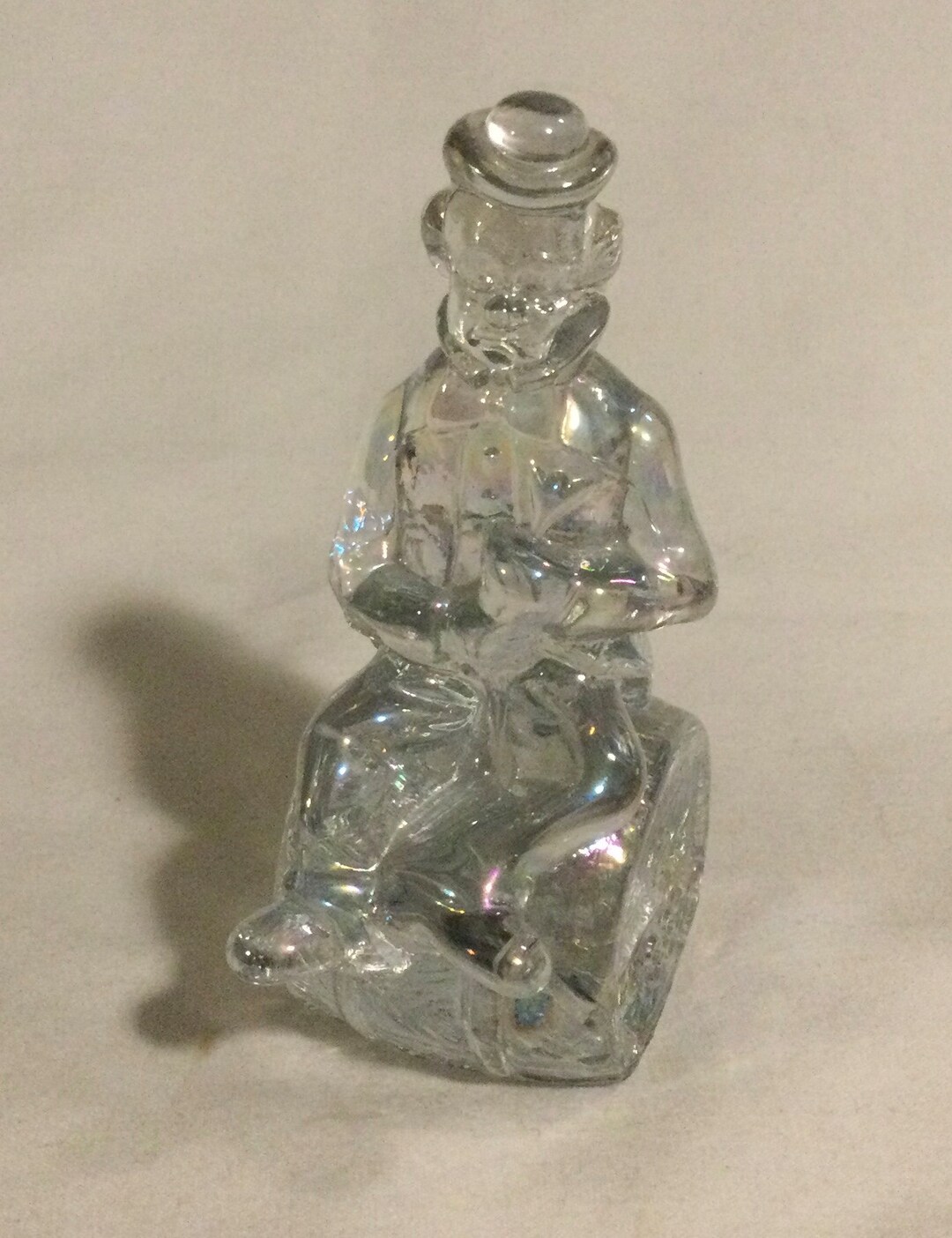 1982 Moser Glass Irridescent Glass Circus Clown on Barrel Toby Figurine ...