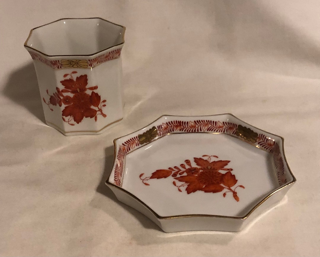 2p Herend Porcelain Rust Chinese Bouquet Garland Pattern Smoking Set ...