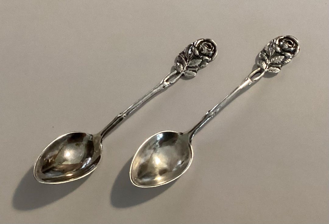 Vintage Pair of 800 Silver Rose Pattern Demitasse Spoons 19.5 Grams - Etsy
