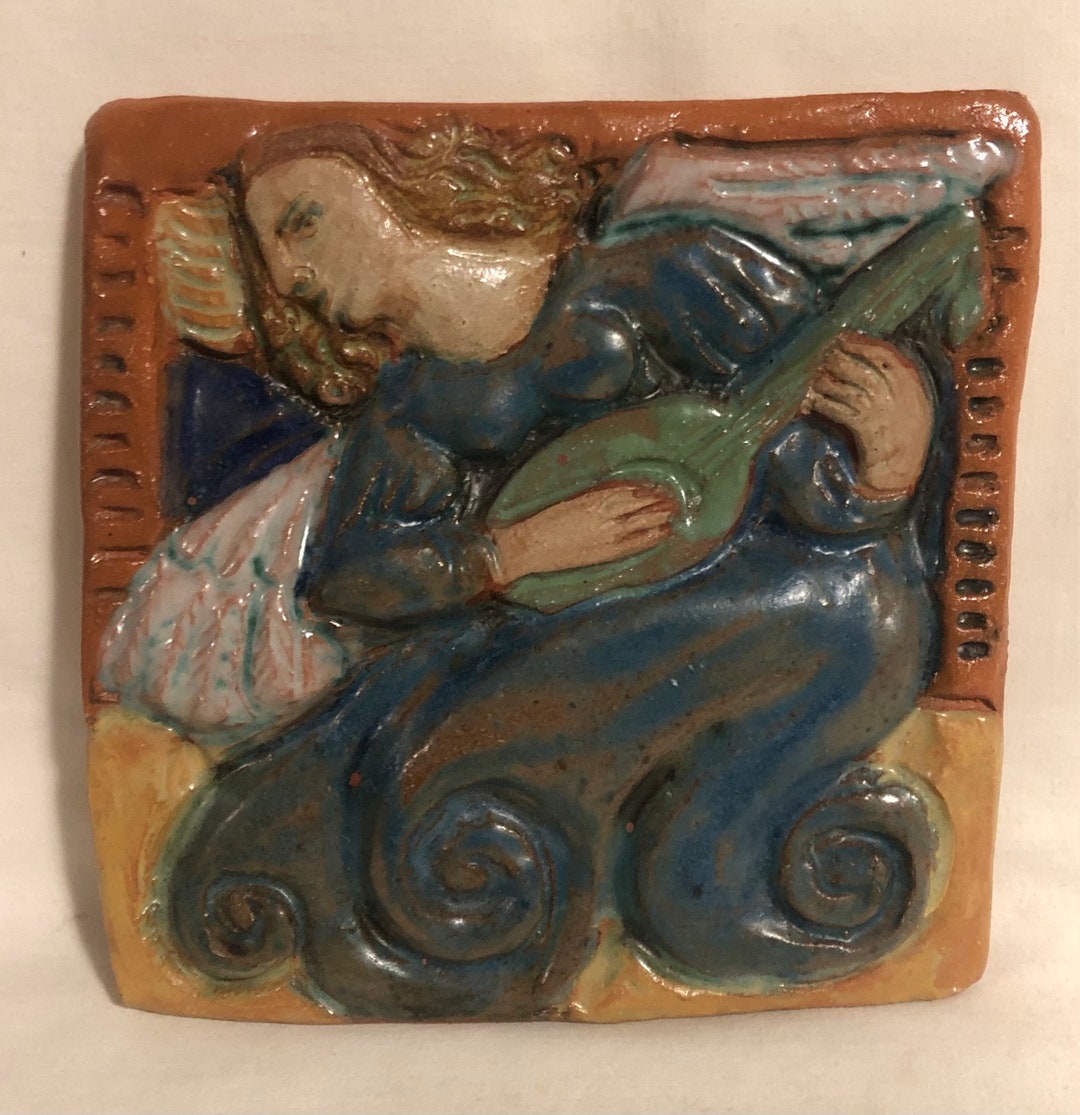 1999 H Goff Angel Playing Instument Terra Cotta Tile - Etsy