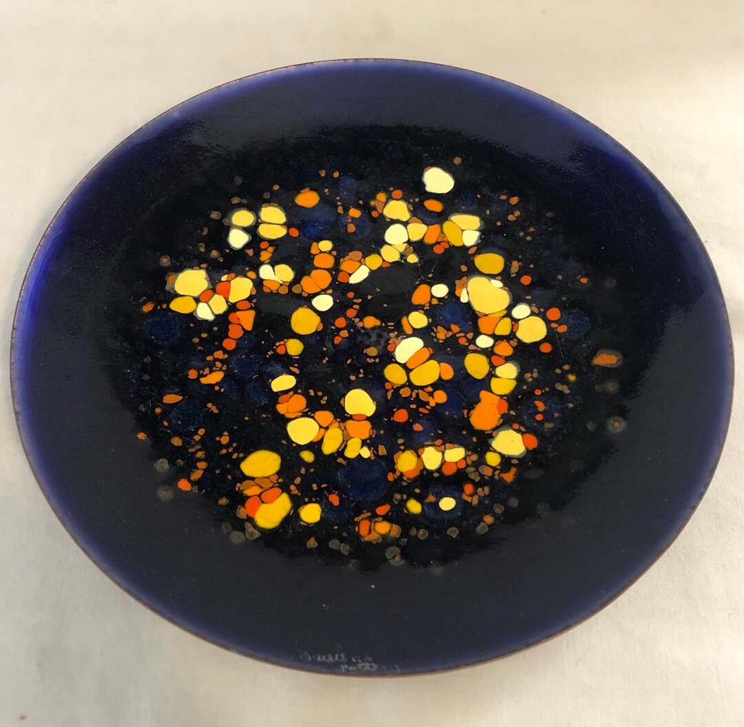 Vintage Key West Funky Dot Enamel on Copper Round Tray Artist Signed - Etsy