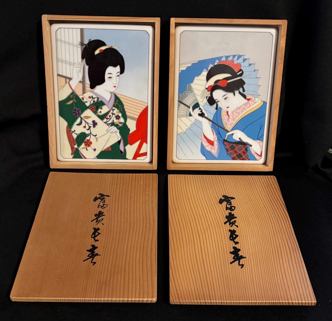 2 Vintage Noritake Japanese Tradition Bijin-ga Geisha Girl Porcelain ...