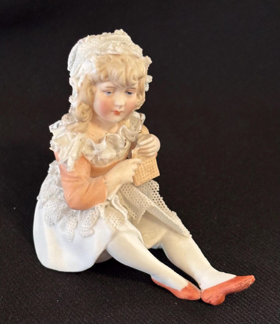 Antique Victorian German Bisque Sitting Girl W/ School Slate Figurine ...