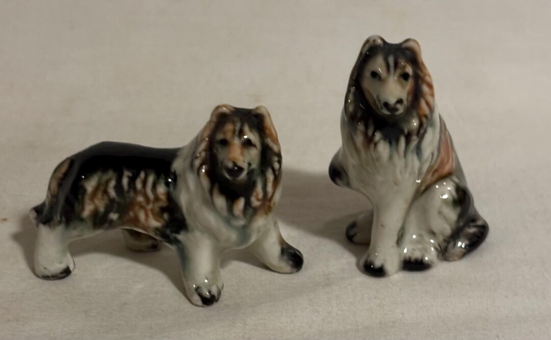 2 Vintage Ceramic Collie Dog Figurines - Etsy