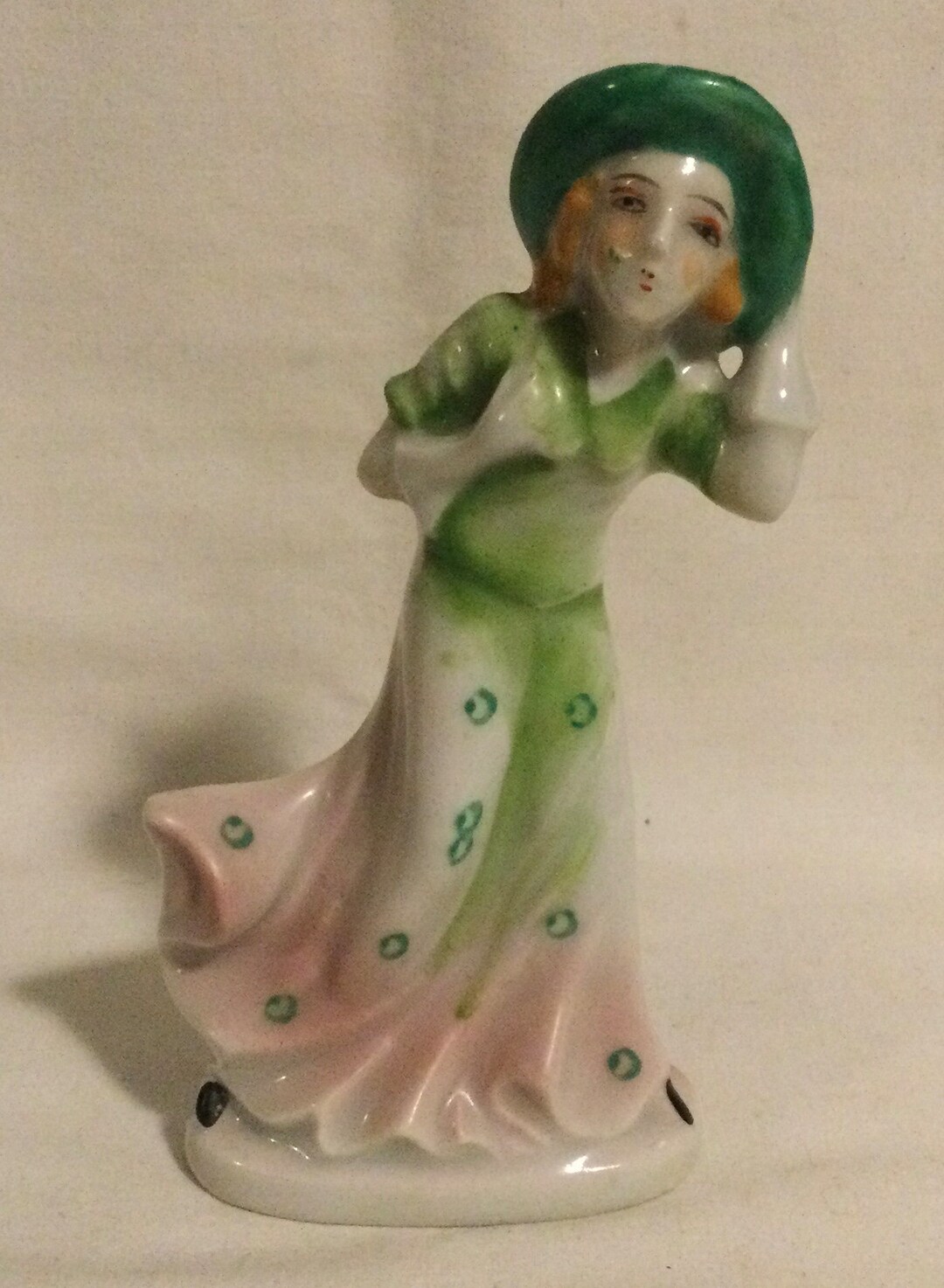 Occupied Japan Flapper Girl in Green Dress in the Wind Figurine - Etsy