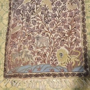 Vintage Handmade Hooked Tree of Life With Animals and Birds Rug 34 X 22 ...