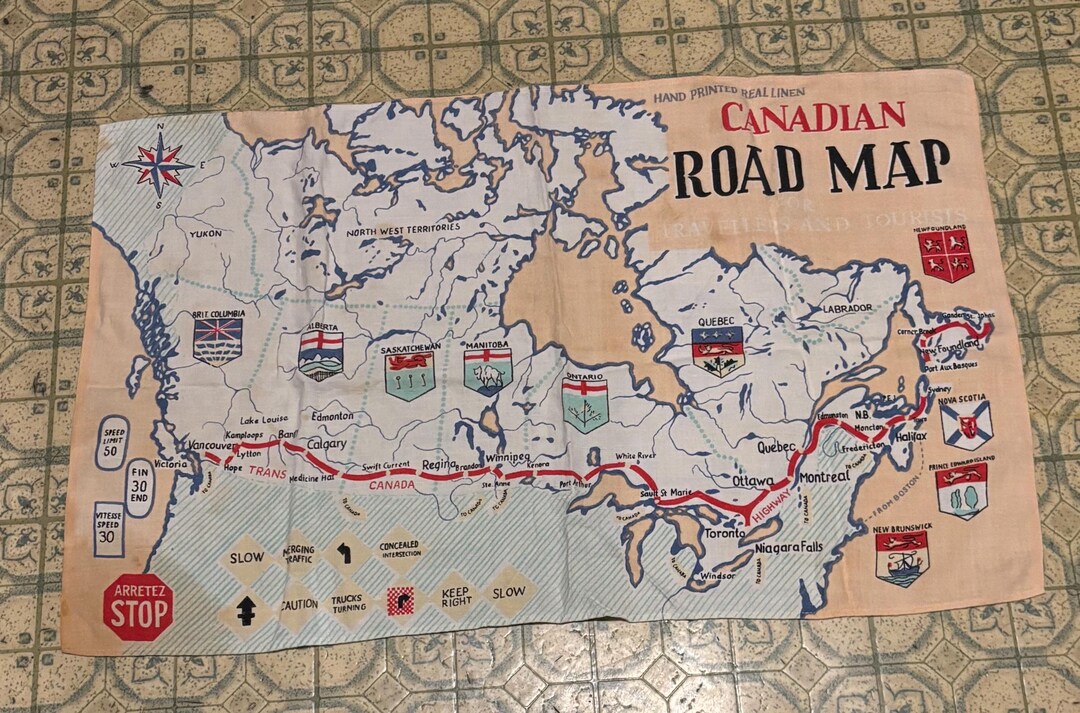 Vintage Canadian Road Map Linen Kitchen Towel Tea Towel - Etsy