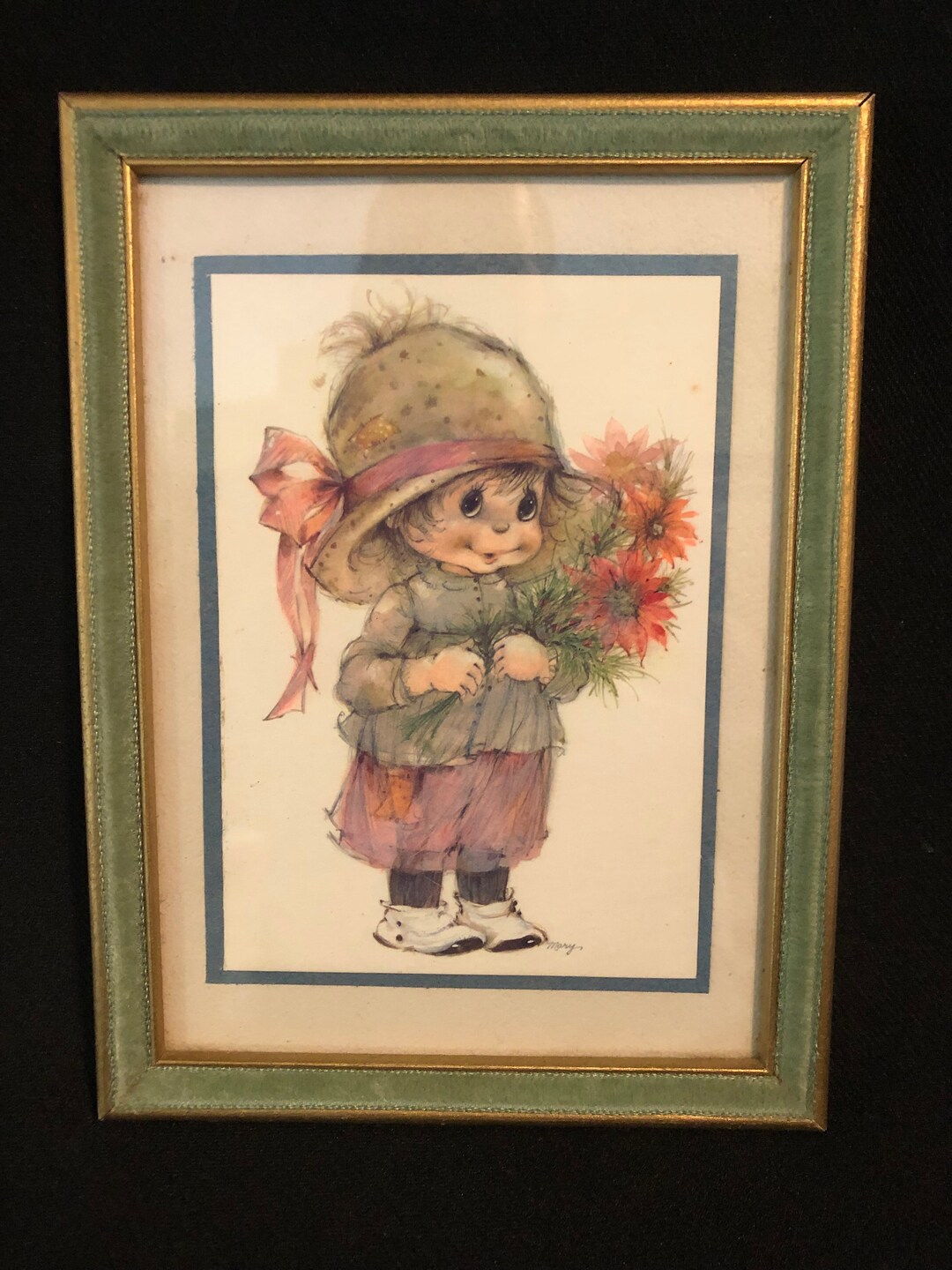 Vintage Funky Framed Retro Flower Girl Print Sgnd Mary - Etsy