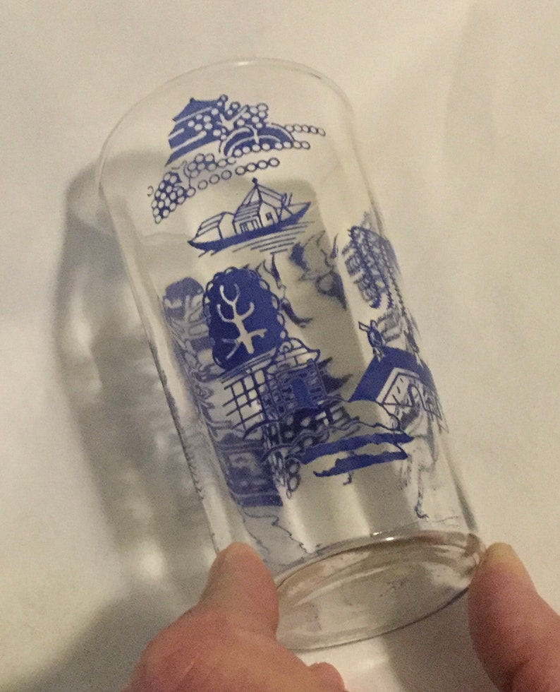 Vintage Blue Willow Pattern Tumbler Glass | Etsy