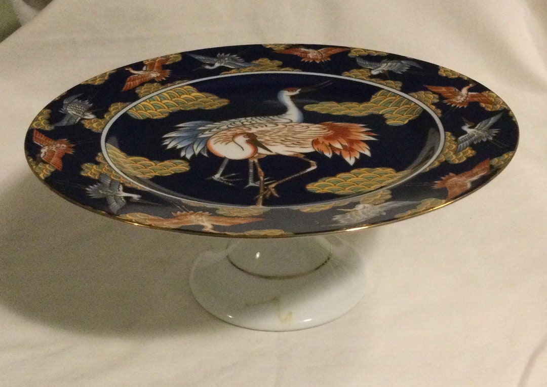 Arita Golden Sagi Japanese Porcelain Footed Plate W/ Colorful - Etsy