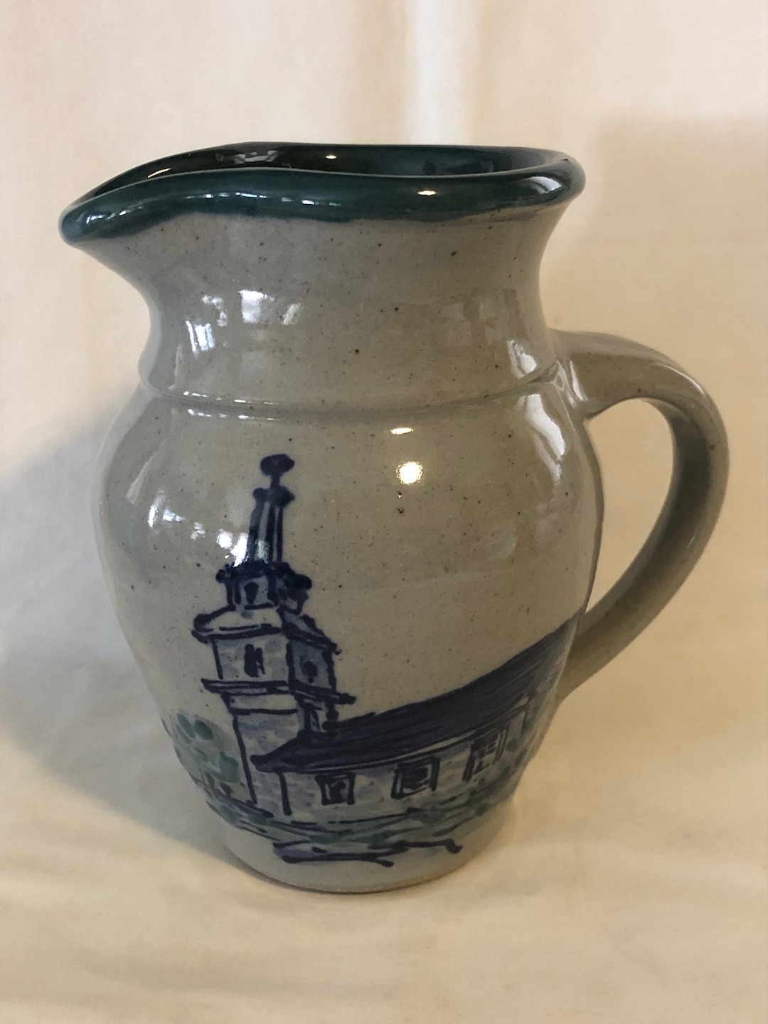 Great Bay Pottery Hand Painted Church Scene Stoneware Pitcher - Etsy