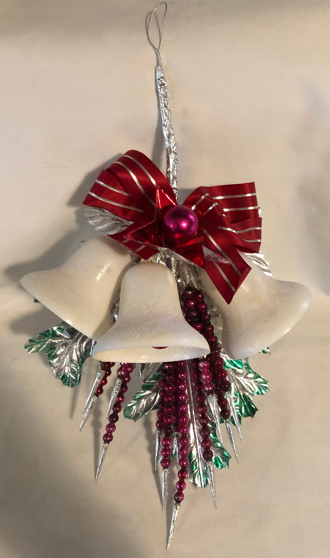 Antique Christmas Bells With Aluminum Leaf & Glass Bead Spike ...