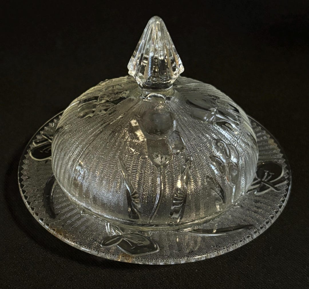 Vintage Jeanette Glass Iris and Herringbone Pattern Round Lidded Butter ...