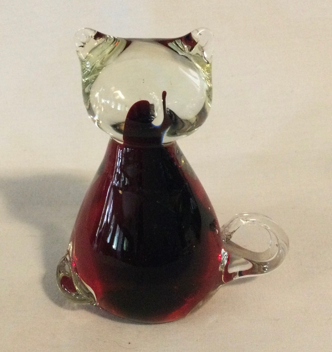 Vintage Figural Red & Blue Art Glass Cat Paperweight - Etsy