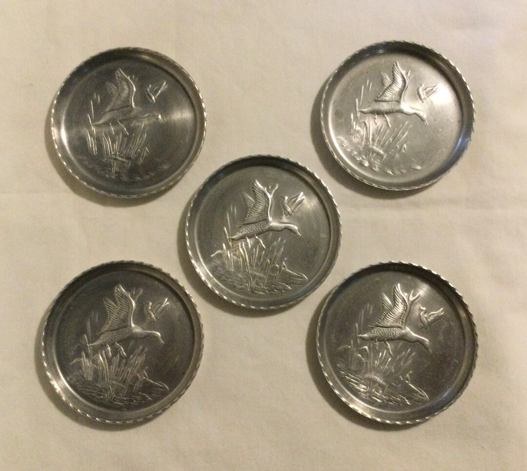 Vintage Set of Five Aluminum Ducks in Reeds Coasters - Etsy