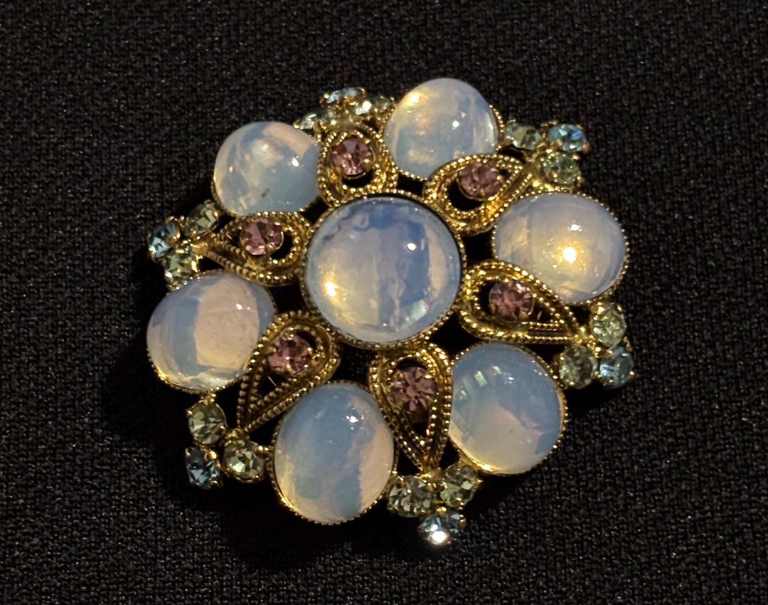 Vintage Retro Faux Moonstone & Rhinestone Pin - Etsy