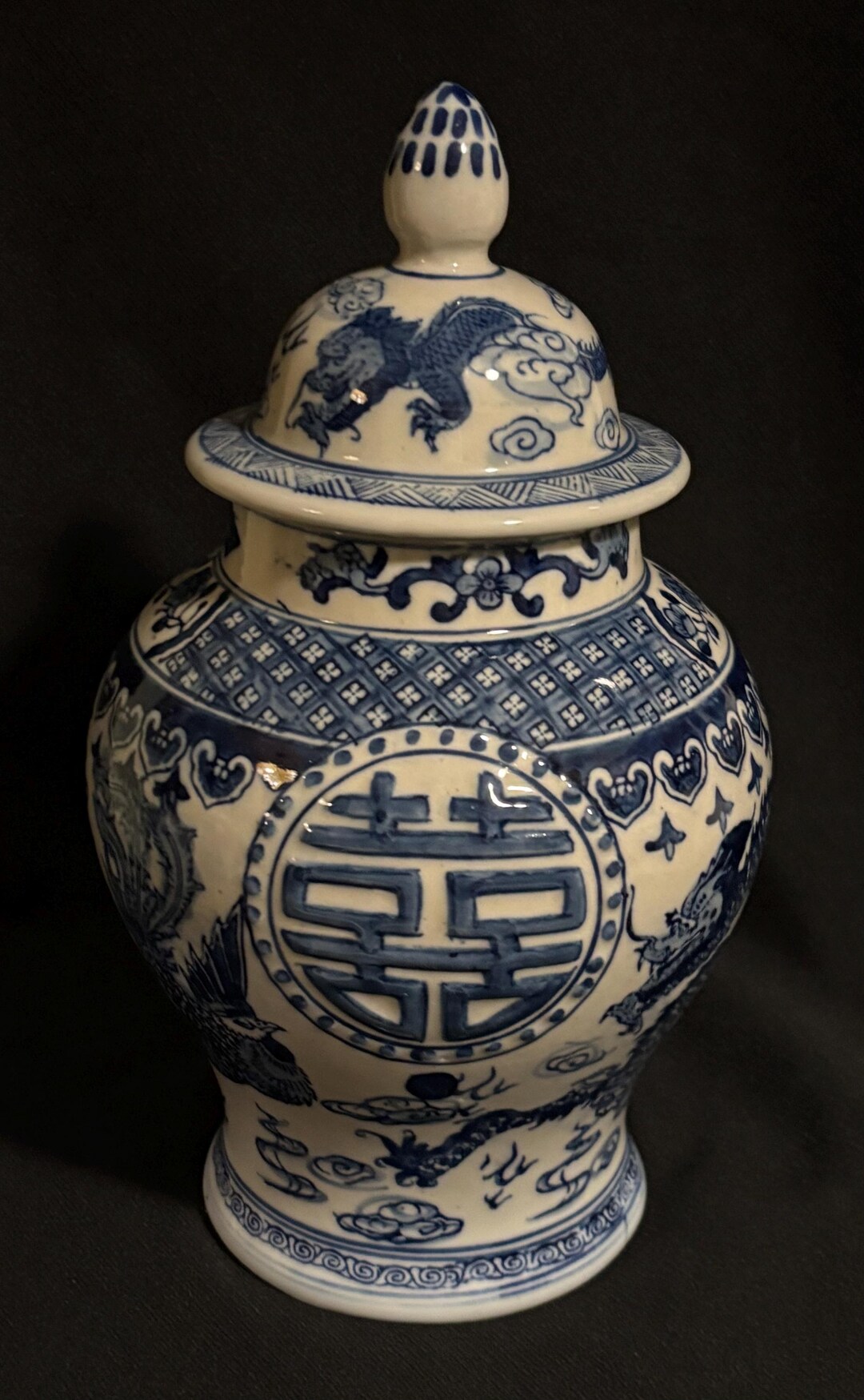 Vintage Blue & White Chinese Ginger Jar W/ Dragon and Phoenix Bird - Etsy
