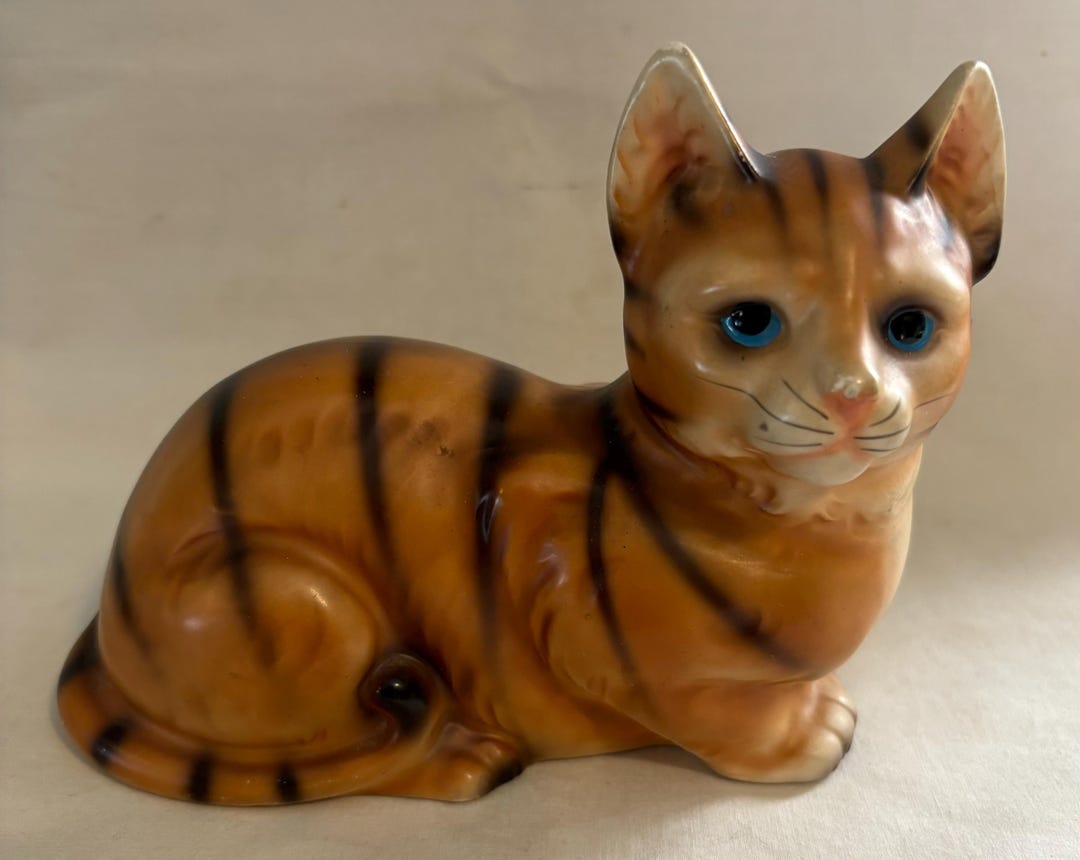 Vintage Ceramic Tabby Cat Figurine Made in Japan - Etsy