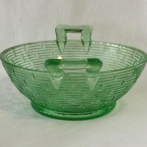 Vintage Green Depression Glass Basket Weave Pattern Two Handled Bowl - Etsy